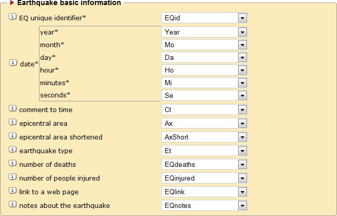 MIDOP manual - Earthquake list